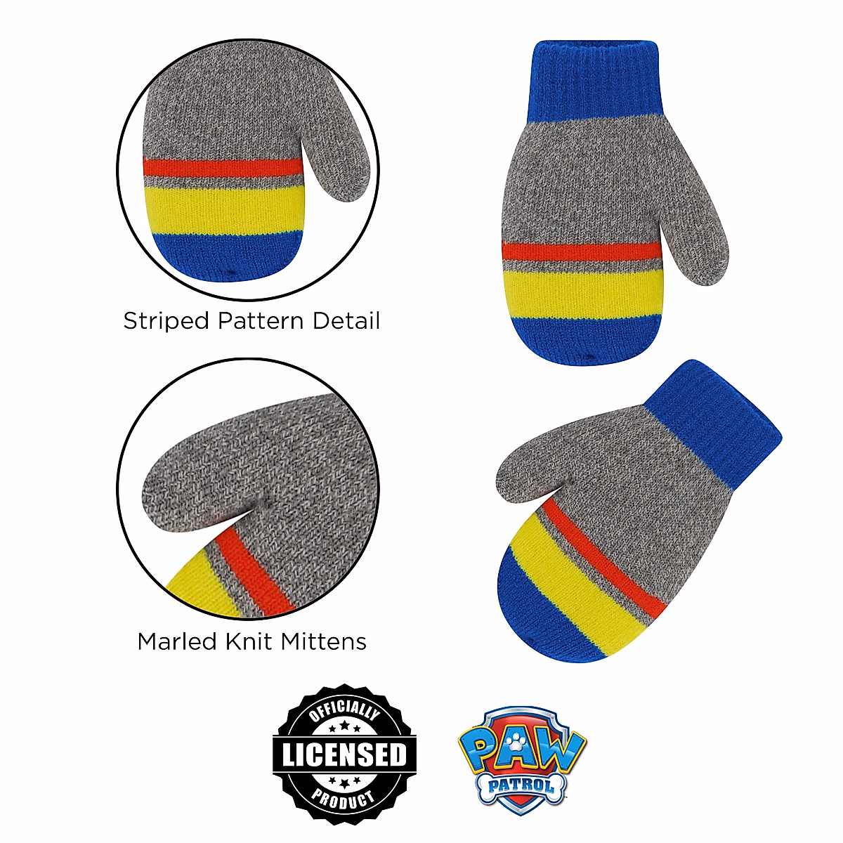 Nickelodeon Boys Toddler Winter, Scarf Paw Patrol Marshall Hat, Scarves & Kids Gloves Sets, Gray Mittens, Ages 2-4 and Ages 4-7