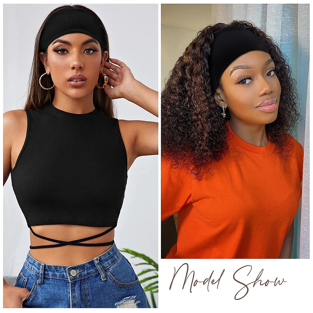 Carede Black 4 inches Wide Headbands for Women, Non Slip Workout Yoga Running Hair Bands Head Wrap Sweat Bands, Pack of 12