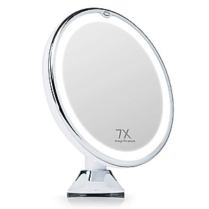 Fancii 7X Magnifying Lighted Vanity Makeup Mirror with 20 Natural LED Ring Lights, Locking Suction Cup, Cordless Travel Cosmetic Mirror - Maya 7