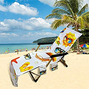 Beach Chair Cover Microfiber Beach Towel Patio Chaise Lounge Cover Pool Chair Cover Towel with Pockets Sunbathing Towel for Summer Hotel Holiday Garden, No Sliding