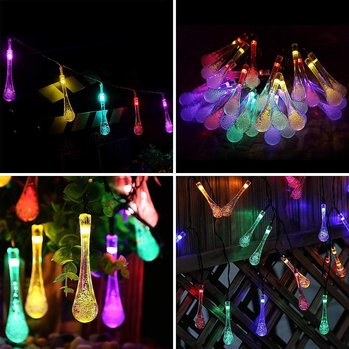 Sunny-home Solar String Lights Water Drop Garden Lights Waterproof Outdoor Lights with 20 Feet 30 LED 1 Pack (Multi-Color)