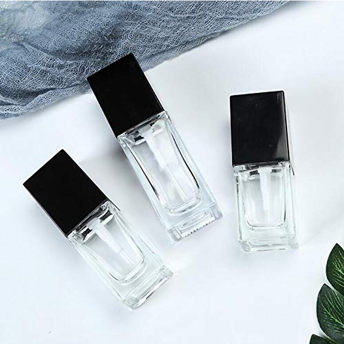 QUUPY 2Pcs 15ml/0.5oz Empty Clear Square Glass Emulsion Essence Bottle With Black Pump Head Cosmetic Foundation Travel Vials Containers Holder For Lotion Cleanser Essential Oils Liquids Body Cream