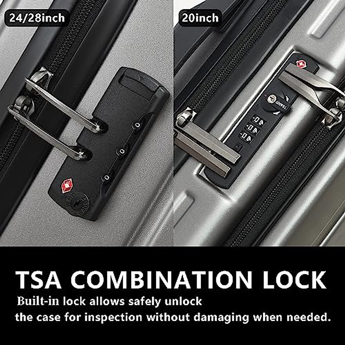 2pcs 20/28" Luggage Set HardShell ABS+PC, 20 Inch 21.65 * 15.35 * 7.87" Carry On Cabin with Front Pocket, 28" Suitcase 101L, YKK Zipper, TSA Lock, Gray