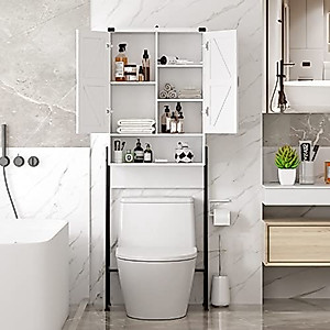 Saedew Over The Toilet Storage Cabinet, Over Toilet Bathroom Organizer with 2-Door Blinds Design, Freestanding Space Saver Toilet Stands,Bathroom Toilet Rack