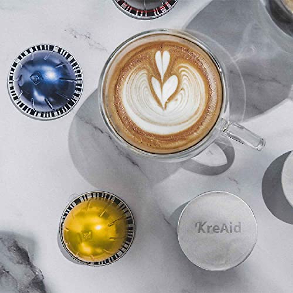 KreAid 100 Pack Reusable Aluminum Foils Lids Compatible with Nespresso VertuoLine Capsules to Reuse Vertuoline Coffee Pods Aluminum Foil Lids Seals for Refillable Pods