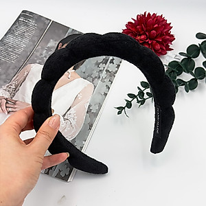 1Spa Headband and 2 Wristbands Set for Women Girls -Sponge & Terry Cloth Fabric Headband for Washing Face, Skincare,Makeup, Shower, Hair Accessories- Wrist Washband Prevent Liquid from Spilling(Black)