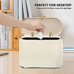 Small Trash can with lid - SYNCVIBE 0.5 Gallon Mini Garbage Can with Press Top Lid, 2 Liter Desktop Small Waste Basket, Small Countertop Garbage Can for Bedside, Living Room, Bathroom, Coffee Table
