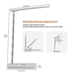 SUNNEST LED Desk Lamp, Adjustable Desk Light with Wireless Charger, USB Charging Port, 3 Color Modes Desk Light for Home Offic, Touch Control Infinitely Dim and Brighten