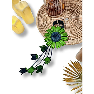 Jomo Joy Leather Flower Keychain Purse Tassels Charms Women Handbags Designer Bag Accessories Keyring Decor Sunflower Key Ring 8'' Long (Green), (KrSunflower1)