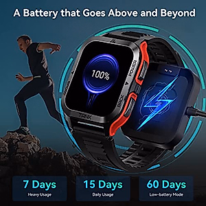 AMAZTIM Smart Watch, 60 Days Extra-Long Battery, 50M Waterproof, Rugged Military Bluetooth Call(Answer/Dial Calls) Fitness Tracker, 1.85" Ultra Large HD Display, AI Voice Assistant 24H Sleep Monitor