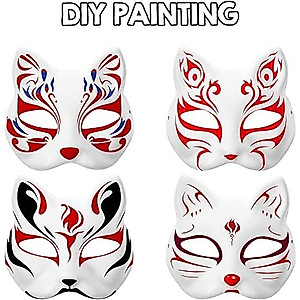 ChicRosa 5 Pcs Cat Masks White Paper Blank Hand Painted Masks Halloween Masquerade Costume Cosplay Accessories