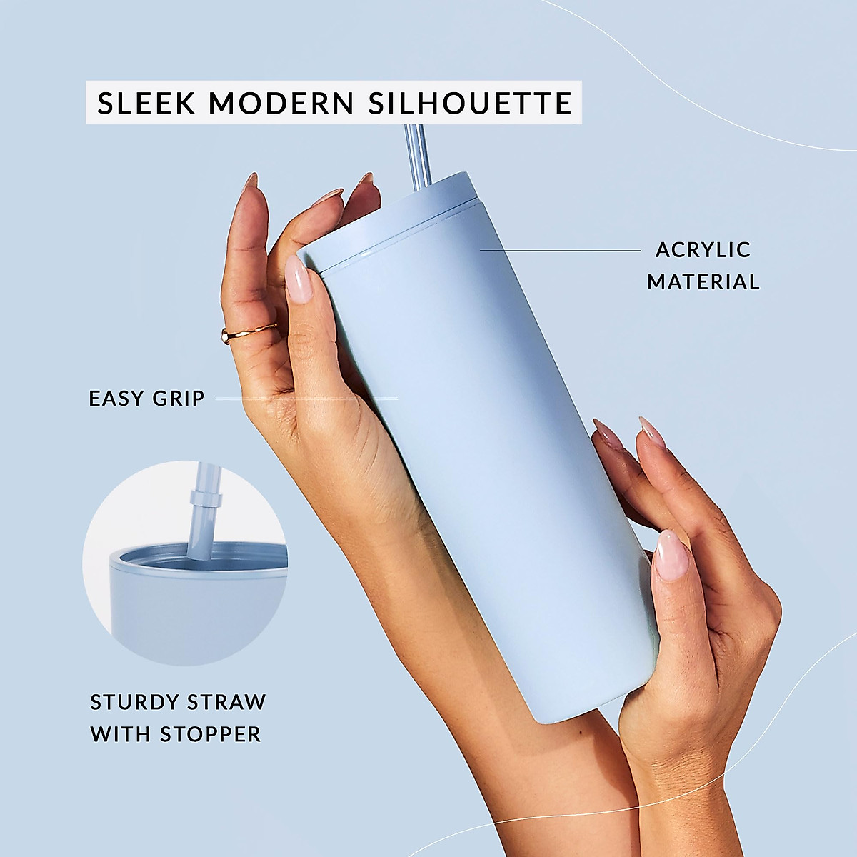 Maars Skinny Acrylic Tumbler with Lid and Straw | 18oz Premium Insulated Double Wall Plastic Reusable Cups - Matte Blush, 8 Pack