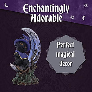 Nemesis Now Sooky Witches Cat Familiar Figurine in Purple Crescent Moon, Hand-Painted Resin Gothic Decor, Gift for Witches, 11.5cm