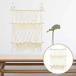 Toyvian Double Layer Hammock for Plush Toy, Macrame Net Tapestry Storage Rack Bookshelf Hammock Decorative Wall Hanging Stuffed Animal Hammock, White Household Wooden Stick Storage Net Bag