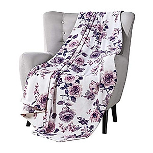 Decorative Throw Blankets: Soft Plush Lively Rose Floral Accent for Couch or Bed, Colored: Blush Pink Purple Navy Blue Grey White