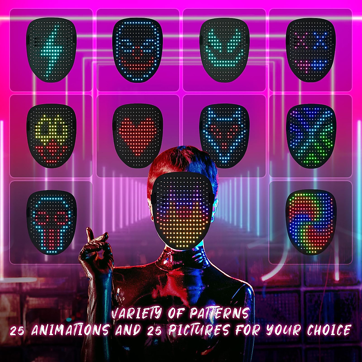 AINSKO Led Mask with Gesture Sensing,Halloween Costumes for Kids Men Women Costume Cosplay Party (Kids)