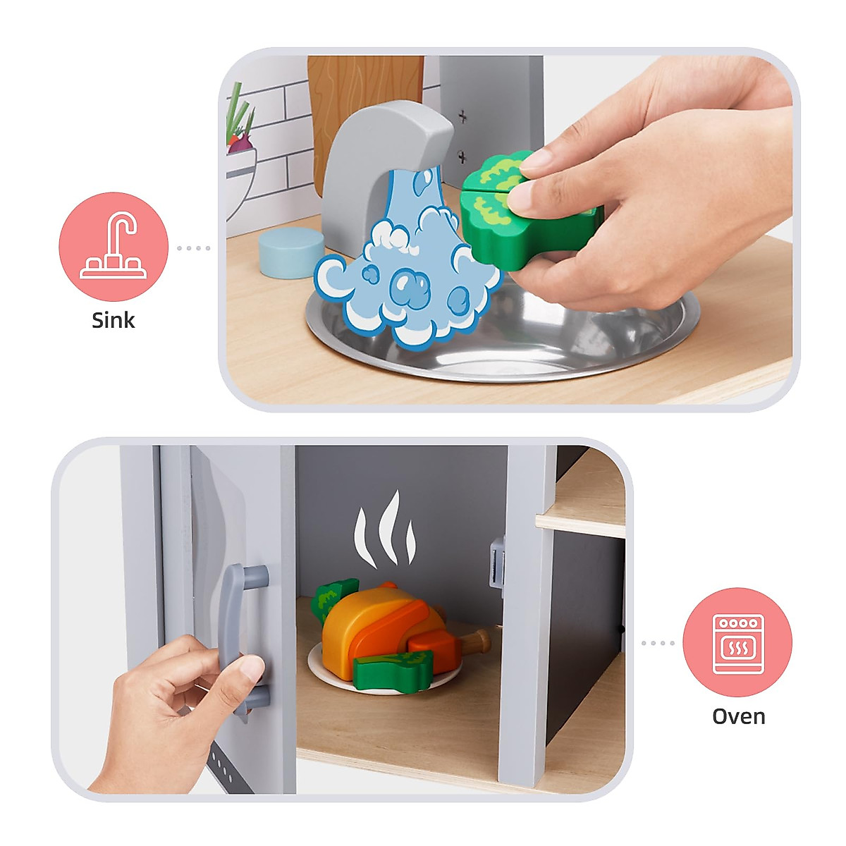 OOOK Kids Play Kitchen Playset set, Kitchen Set for Kids with Plenty of Play Features, sink,oven,stove,kitchen sets for kids ages 1-3