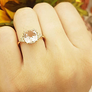Dazzlingrock Collection 10K 8 MM Cushion Morganite & Round White Diamond Ladies Engagement Ring, Rose Gold, Size 7