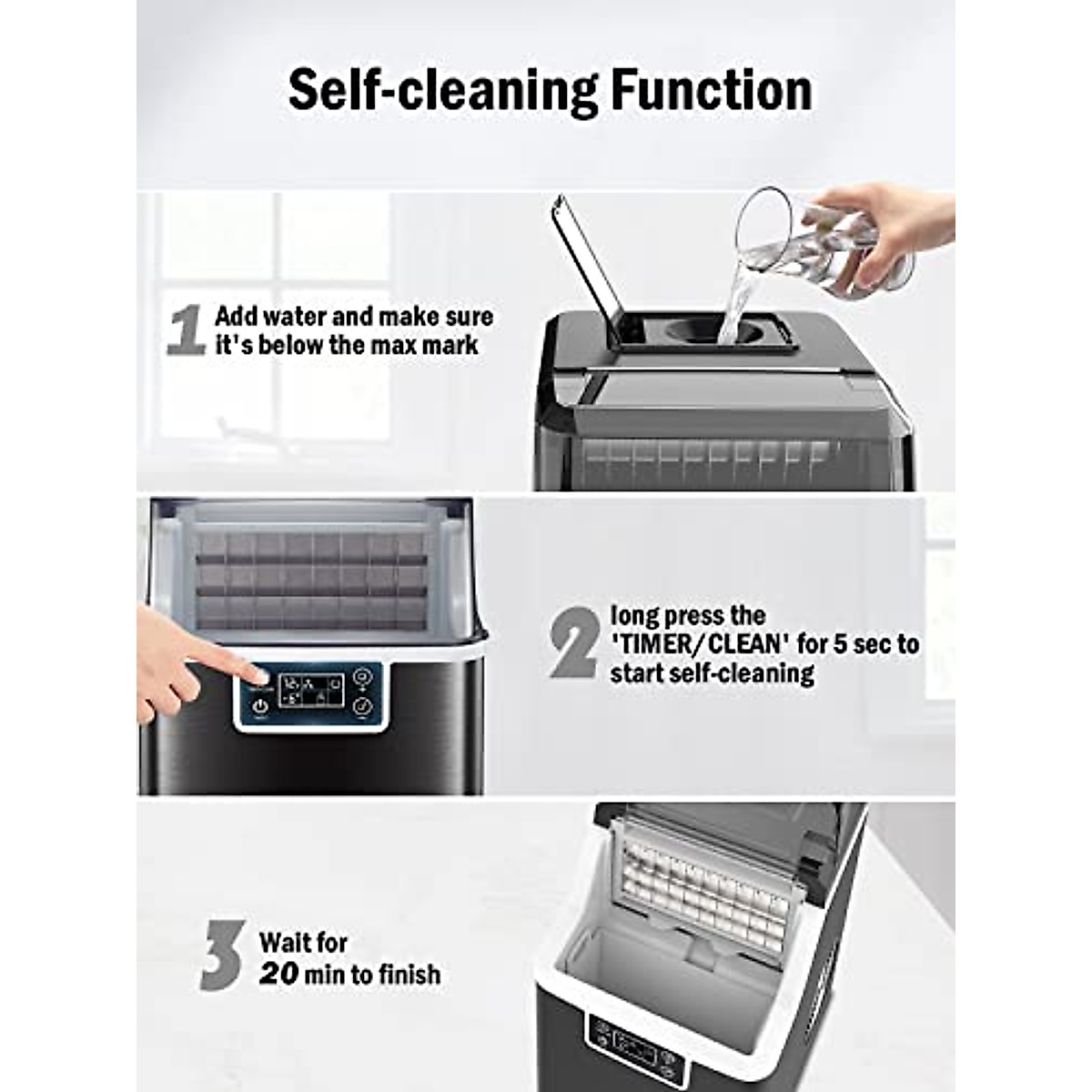 Kndko Ice Makers Countertop, 2,000 pcs/45 lbs/Day,2 Way Filling,Self-Cleaning,6 Gears Ice Size Control,24H Timer, ice Machine Maker countertop for Home Outdoor RV