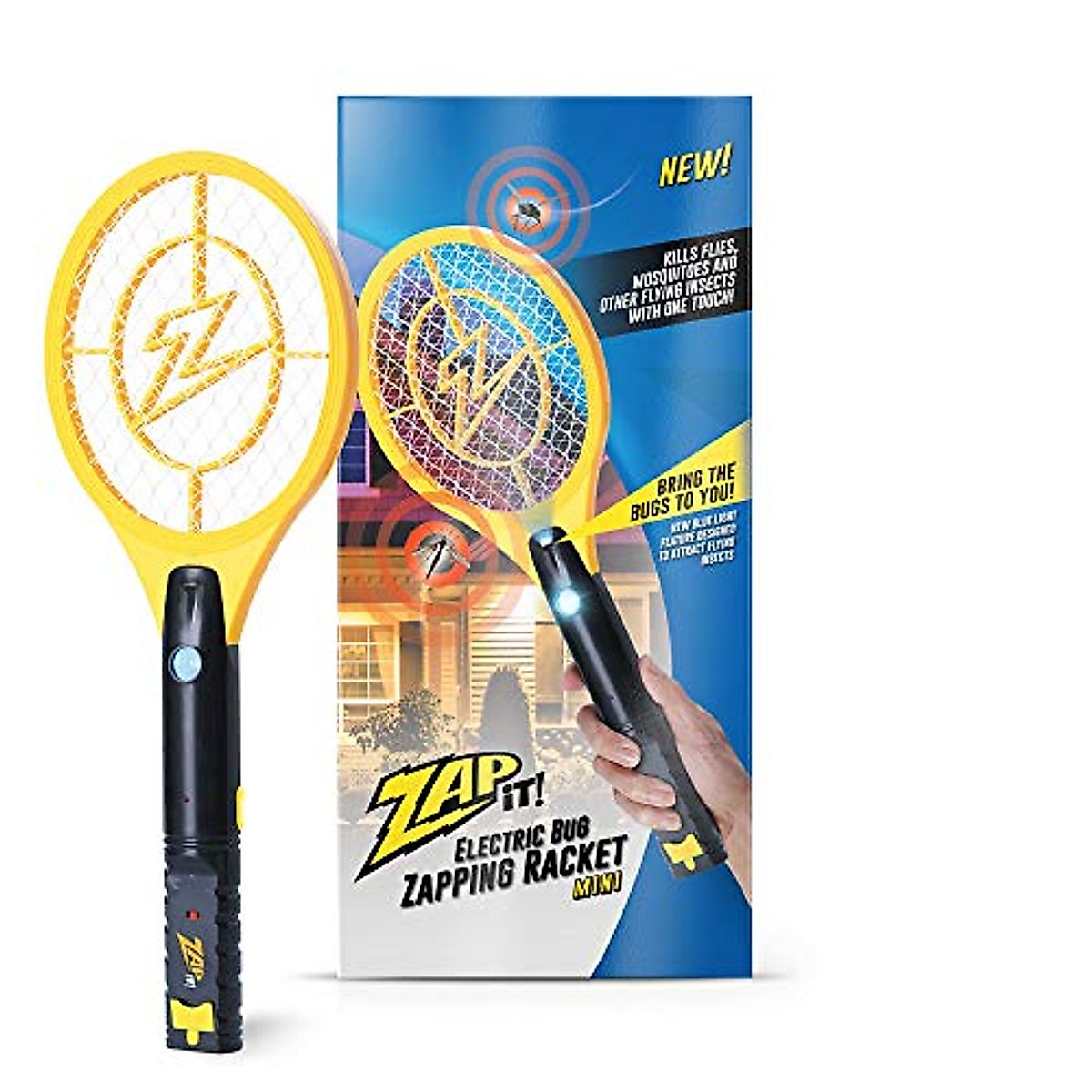 ZAP IT! Bug Zapper Rechargeable Bug Zapper Racket W/ Blue Light Attractant, 4,000 Volt, USB Charging Cable