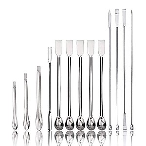 13Pcs Stainless Steel Lab Spatula Micro Scoop Reagent Laboratory Mixing Spatula 22cm Long Sampling Spoon