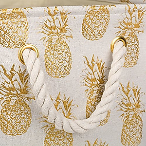 DII Polyester Storage Bin, Gold Metallic Collection Collapsible with Handles, Medium, Pineapple