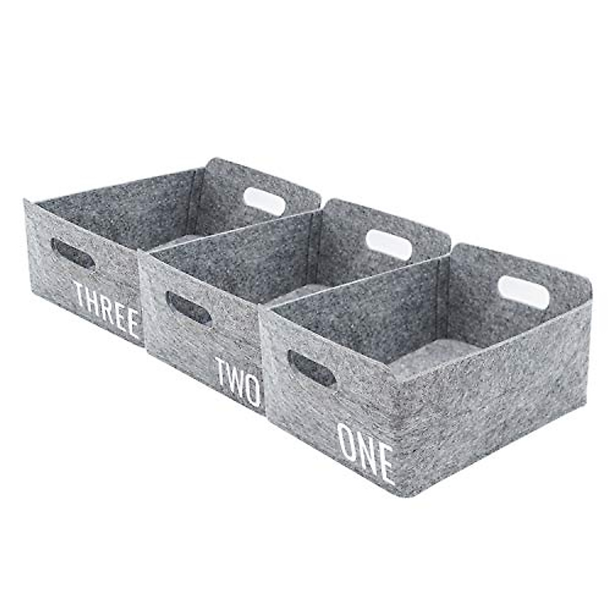 Welaxy Storage Baskets with Inspired Slogan Felt Collapsible Storage Baskets Foldable Storage Cube Shelf Boxes Drawers Organizer bin for Kids Toys Books Clothes Socks Tools organise (One,Two,Three)
