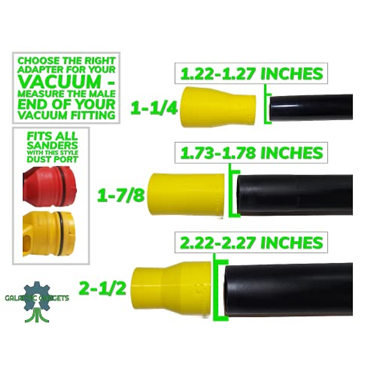 Vacuum Adapter for Dewalt or Craftsman Sanders - Dust Collection - Galactic Gadgets (2-1/2in - Black)