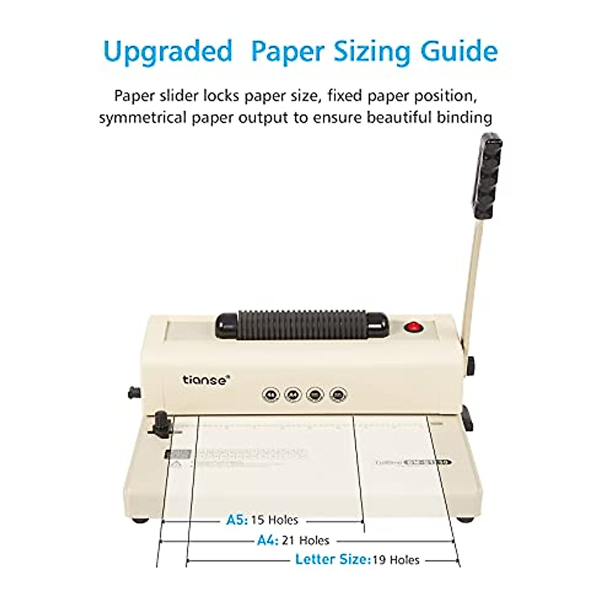 TIANSE Binding Machine, Spiral Coil Binder Machine, Electric Coil Inserter, 15 Sheets Punch Capacity, Suit for Letter Size / A4 / A5 Book Maker, with 100pcs 5/16'' Plastic Coil Binding Spines & Plier