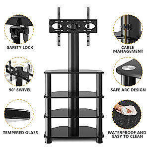 TAVR Furniture 4-Tiers Media Component TV Stand with Swivel Mount Audio Shelf and Height Adjustable Bracket, Black Floor TV Stand for 32-70 Inch LCD LED OLED Flat/Curved Screen TVs