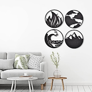 Four Elements Minimalist Wood Wall Art - 4 Elements Symbols Wall Decor - Fire, Water, Earth, Air Vector Sign - Wood Wall Decor Geometric - Bedroom Decor - Housewarming Gift