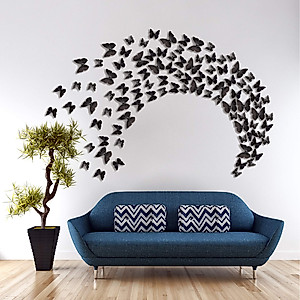 Amaonm® 60 Pcs 5 Packages Beautiful 3D Butterfly Wall Decals Removable DIY Home Decorations Art Decor Wall Stickers & Murals for Babys Bedroom Tv Background Living Room (Black)