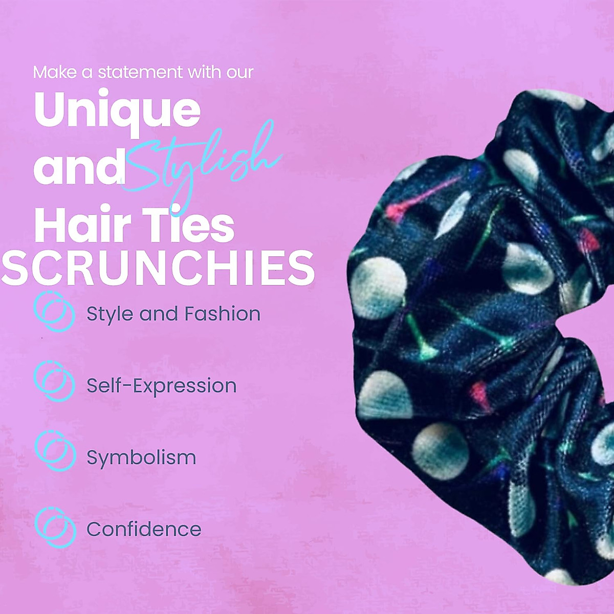 Golf Scrunchie, Golf Hair Accessories- Golfing Elastics for Golfers, Golf Gifts for Women, Teens and Girls