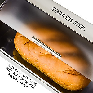 Galashield Bread Box for Kitchen Countertop | Bread Holder Storage Container | Bread Bin Stainless Steel with Frosted Acrylic Roll Top