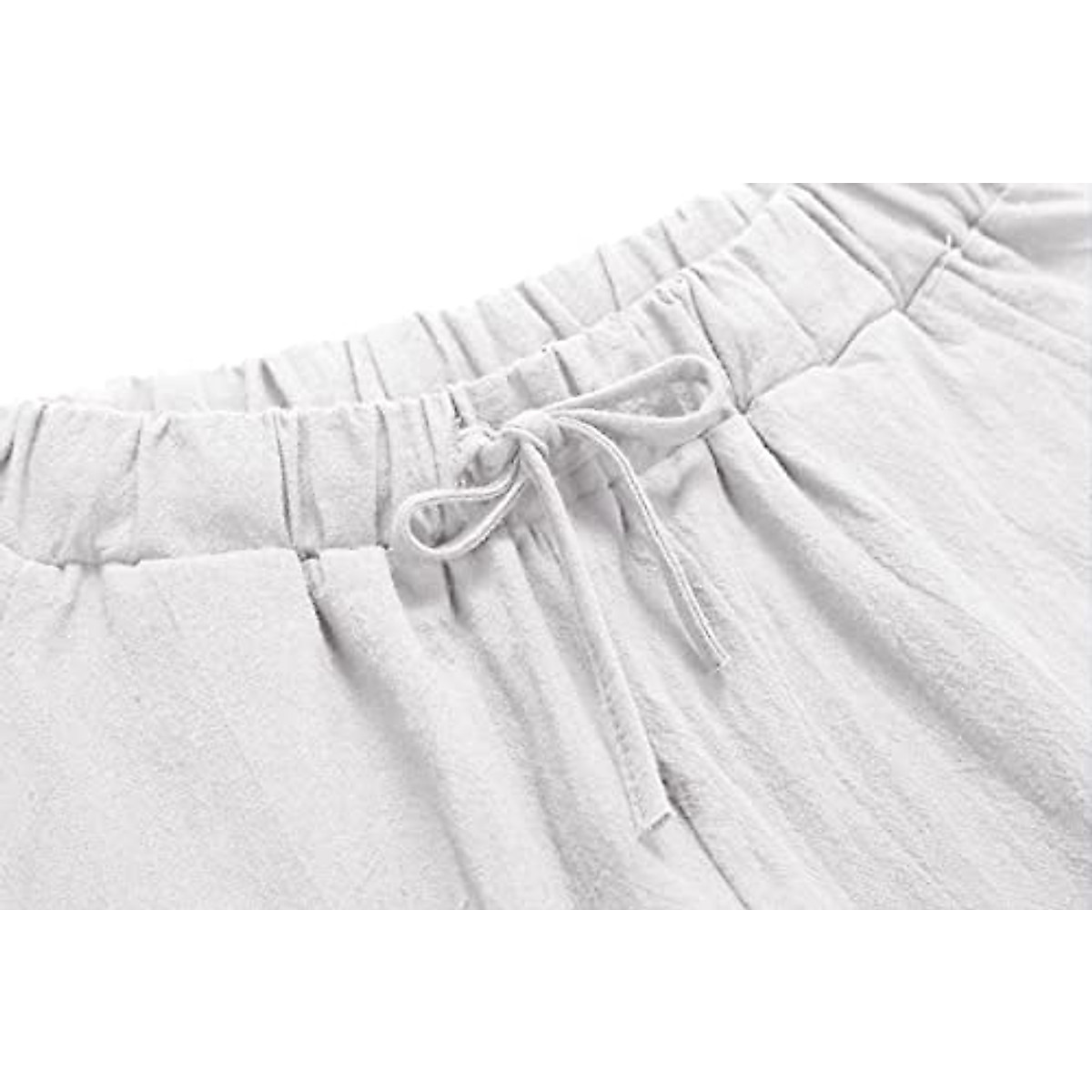CHARTOU Women's Summer Drawstring Waist Wide Leg Loose Cotton Linen Palazzo Pants (Medium, White)