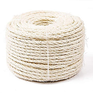 Yangbaga Sisal Rope for Cats 164FT, Hemp Rope for Scracthing Post Replacement, Odor Free 1/4in Diameter, Come with a Play Ball