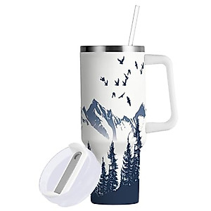 Jihqo Graffiti Mountain Tree 40 oz Stainless Steel Vacuum Insulated Tumbler with Handle and Straw Lid, Leakproof Water Bottle Double Wall Travel Mug Coffee Cup, Cupholder Friendly
