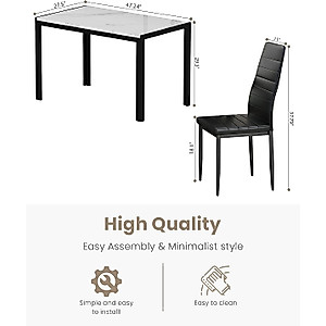 DKLGG Dining Table Set for 4, Kitchen Table and Chairs Set of 4 Faux Marble Dining Room Table Set, Small Kitchen Table with 4 PU Leather Upholstered Chairs, 5 Piece Dining Table Set, White