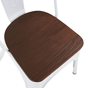 Nazhura Metal Dining Chair Farmhouse Tolix Style for Kitchen Dining Room Café Restaurant Bistro Patio, 18 Inch, Stackable, Waterproof Indoor/Outdoor (Sets of 4) (White with Wood Padding)