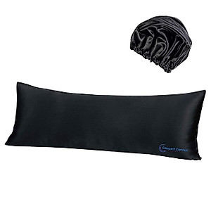 Memory Foam Body Pillow (Black, 20 x 54 Inch) - Full Body Pillows for Adults - Large Body Pillow Insert with Pillowcase for Back & Side Sleepers, Black Silk Body Pillow Cover & Silk Bonnet