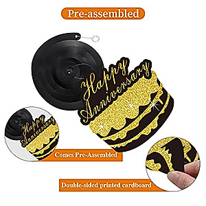 Kauayurk 27Pcs Happy Anniversary Hanging Swirl Decorations - Black Gold Happy Wedding Anniversary Party Swirl Ceiling Backdrop Supplies - Wedding Anniversary Hanging Decor Sign