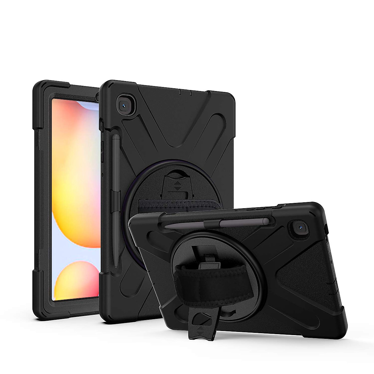 KIQ Shield Series Galaxy S6 Lite Case Heavy Duty Tablet Shockproof Rugged Tab S6 Lite Cover W/Stand Shoulder Strap for Samsung Galaxy Tab S6 Lite 10.4 Inch 2022/2020 P610/P613/P615/P619 - Black