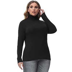 Hanna Nikole Plus Size Black Turtleneck for Women Fitted Ultra-Soft Pullover Slim Stretchy Mock Neck Shirt Tops 22W