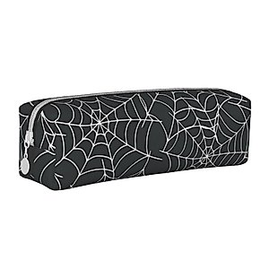 QLIEERE Halloween Spider Black And White Spiderweb Pencil Case Pouch Pen Holder Leather Pencil Bags Box Organizer Zipper Cosmetic Makeup Storage Bag