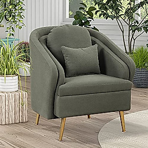 Goohome Mid Century Modern Accent Chair Single Sofa Comfy Upholstered Armchair Living Room Furniture, ReadingChair with Lumbar Pillow and Metal Legs for Bedroom, Lounge