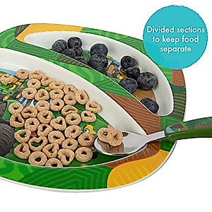 The First Years John Deere's Johnny Tractor and Friends Dinnerware Set - Toddler Plates and Bowls Set - Includes Toddler Plate, Toddler Bowl, Toddler Fork and Toddler Spoon - 4 Count