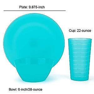 Plastic Dinnerware set, Unbreakable and Reusable Plastic Plate, Bowl and Tumbler | set of 18 Teal