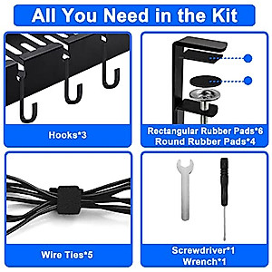 Kirkical Under Desk Cable Management Tray, No Drilling Cord Organizer with Clamp, Adjustable 14'' into 21.6'' Wire Management, High Capacity Sturdy Metal Wire Management for Office Home, Black