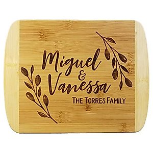 Rustic Wreath Custom Names Wooden Cutting Board (Thick) Custom Wedding Gift Engraved, Serving Tray | Meat, Vegetables, Cheese | Personalized Real Estate Closing Gifts for Buyers, Realtor New Home Gift