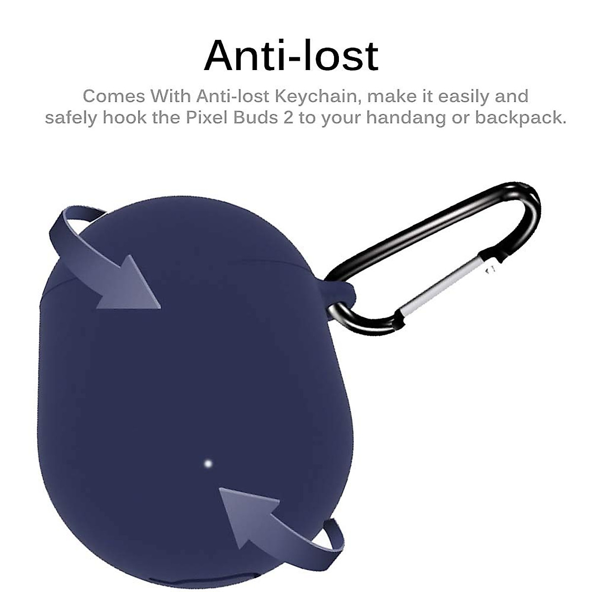 Compatible for Google Pixel Buds 2 Case Cover, [Front LED Visible] Keychain Silicone Protective Cover Case for Google Pixel Buds 2 (Black)